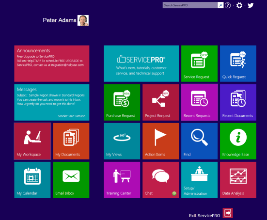 ServicePRO Home Page - Workbench User Interface