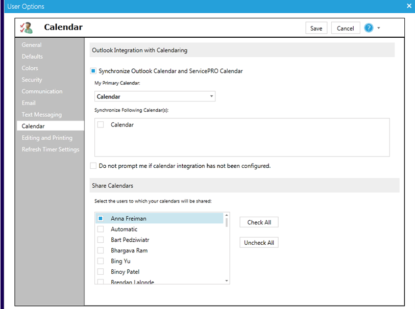 Configuring Calendar Synchronization